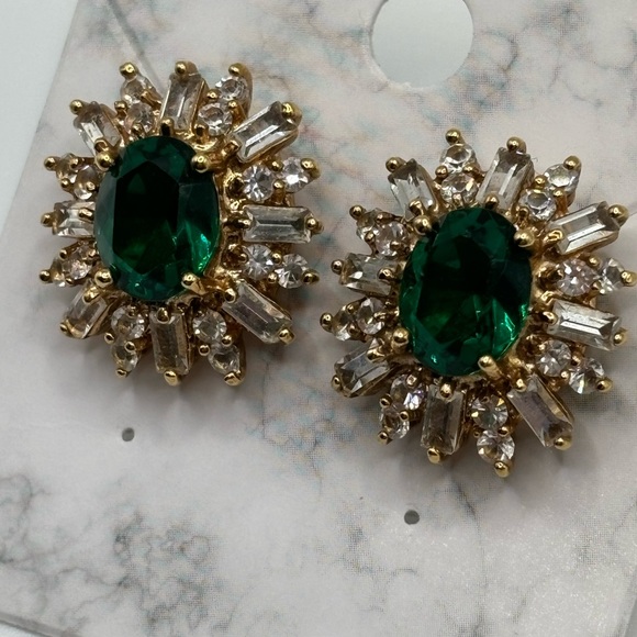 Jewelry | Vintage Sunburst Style Earrings With Emerald Colored Stone ...